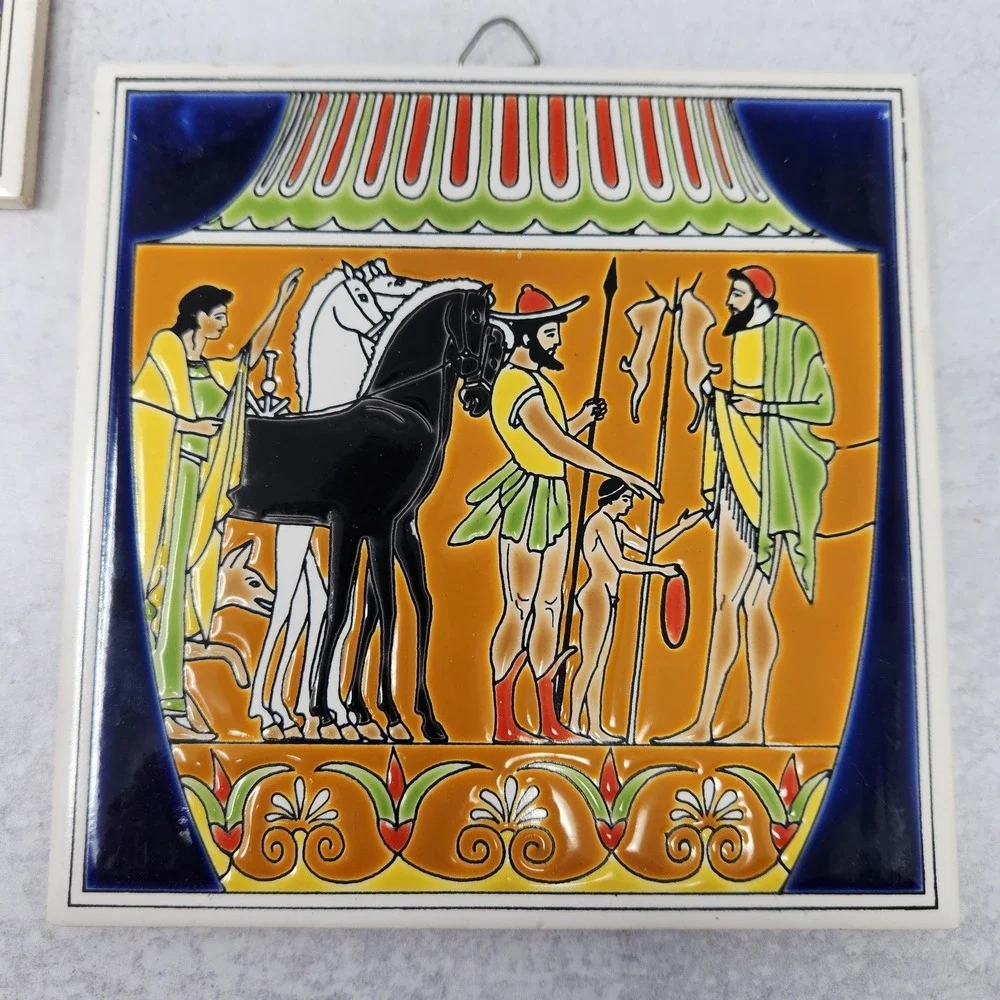 Art | Set 2 Vintage Colorful Porcelain Ceramic Tiles Art Greek Greece ...